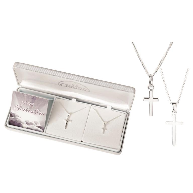 Godmother and Child Cross Necklaces - Silver Plated with 18 and 13 inc ...