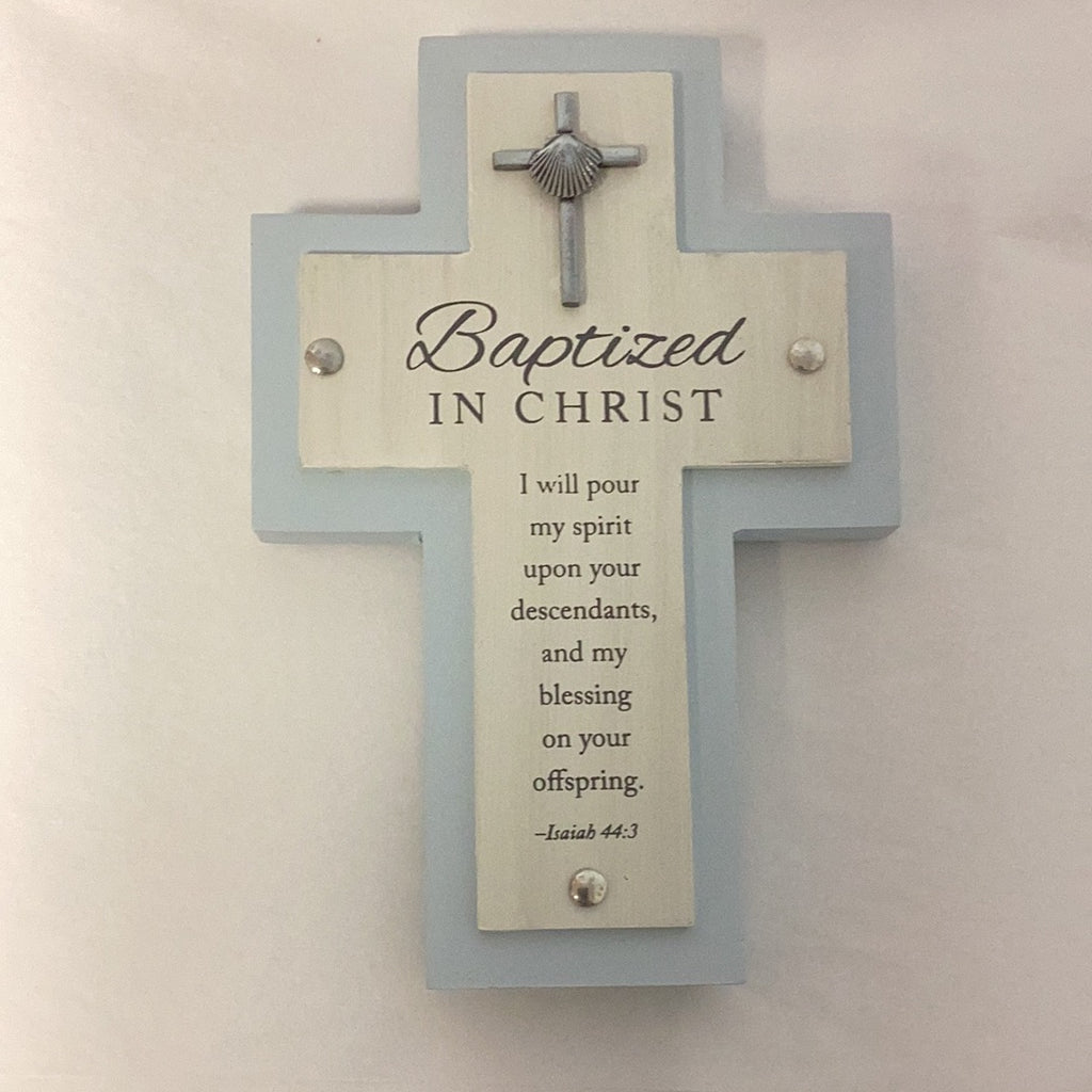 Baptized in Christ Cross - Blue With Silver Cross and Scallop Shell ...