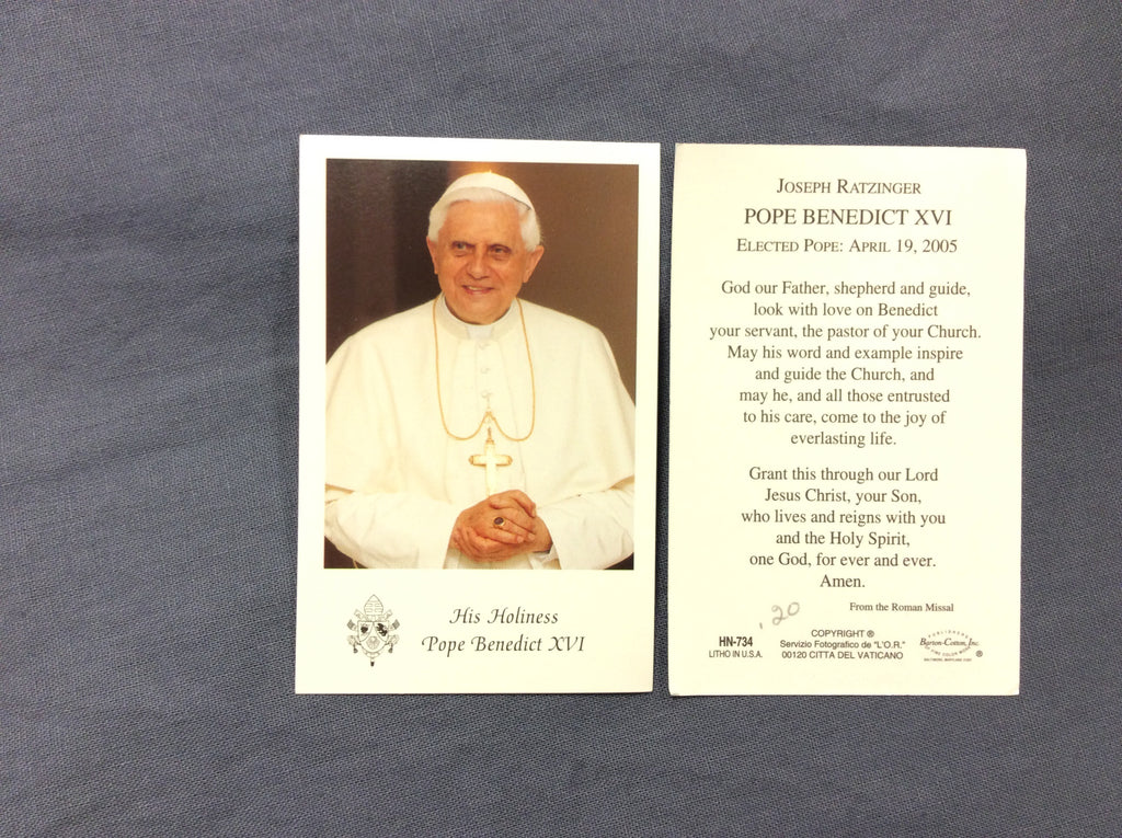 Pope Benedict XVI Cardboard Prayer Card – Veritas Catholic Books & Gifts